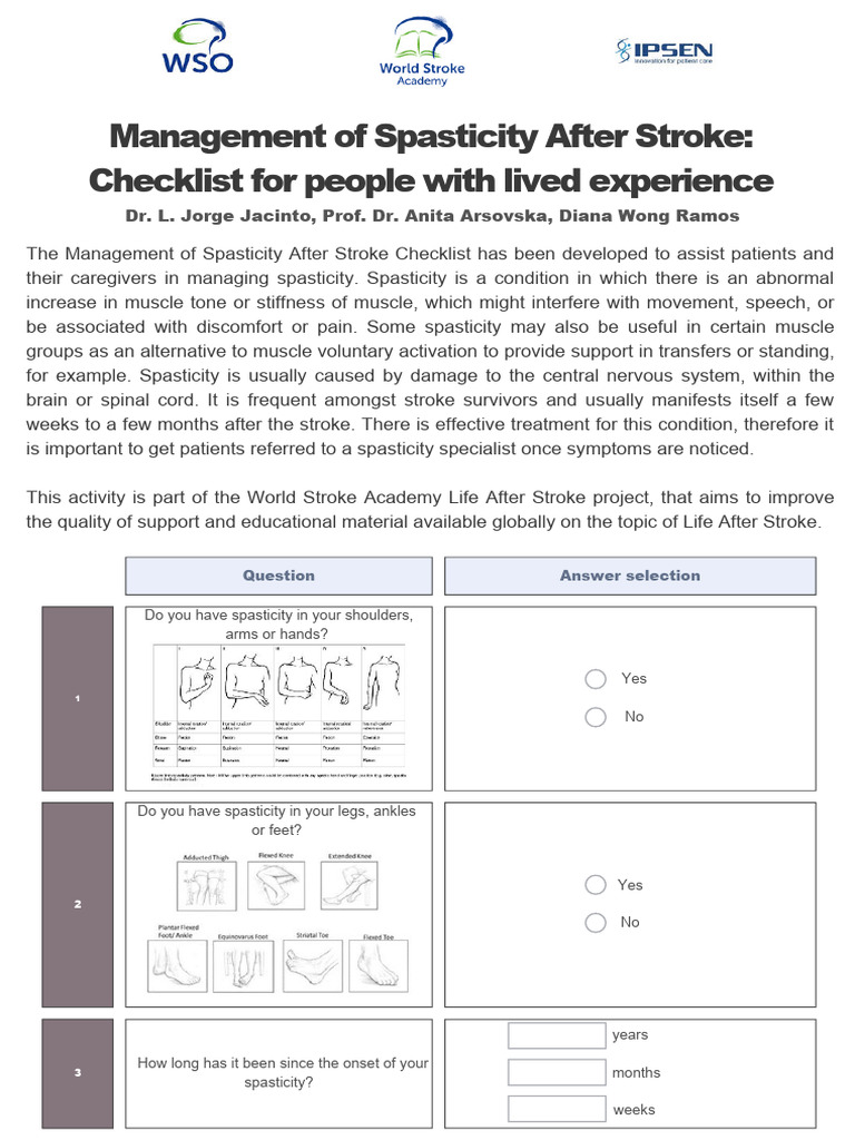 Management of Spasticity After Stroke Checklist for People With Lived ...