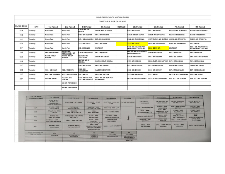 Time Table for 04-12-2025 | PDF