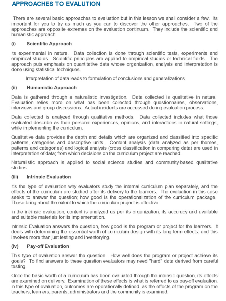 Evaluation Approaches Explained | PDF | Evaluation | Qualitative Research