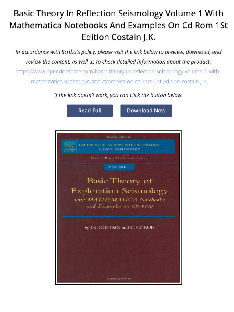 Basic Theory in Reflection Seismology Volume 1 with MATHEMATICA ...