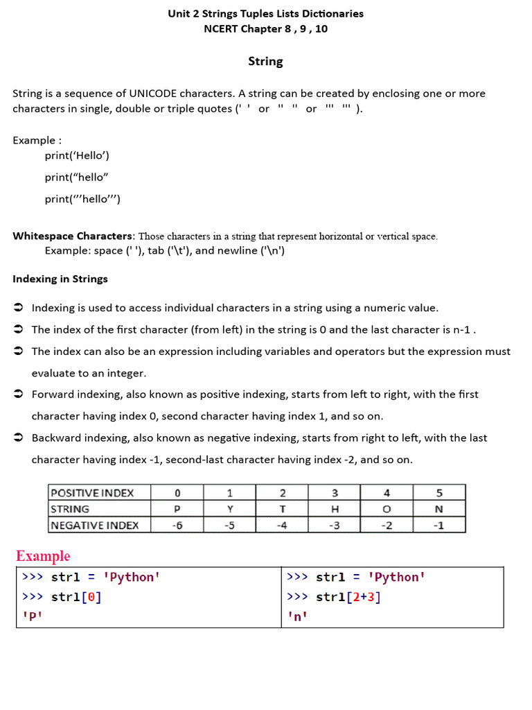 Unit 2 Complete String List Tuple Dictionary Modules- Ncert Ch -8,9,10 | PDF | String (Computer ...