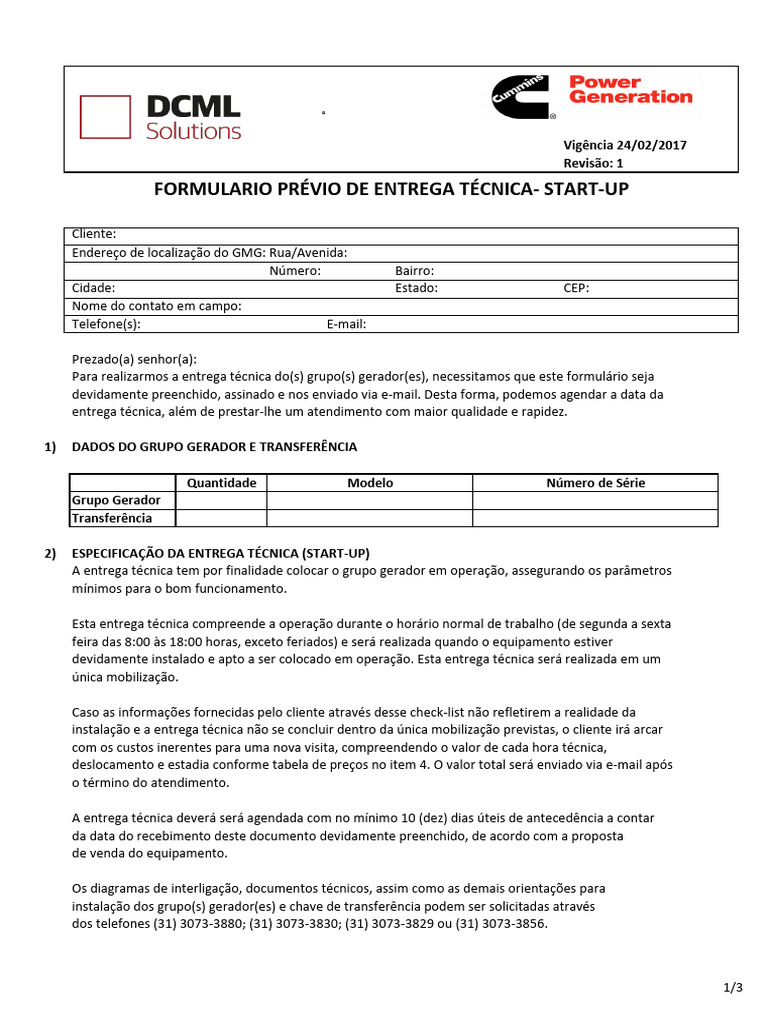 Check-list de entrega técnica DCML_Cliente - rev01 | PDF
