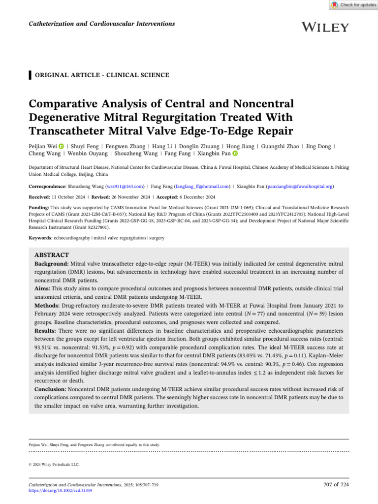 Cathet Cardio Intervent - 2024 - Wei - Comparative Analysis of Central ...