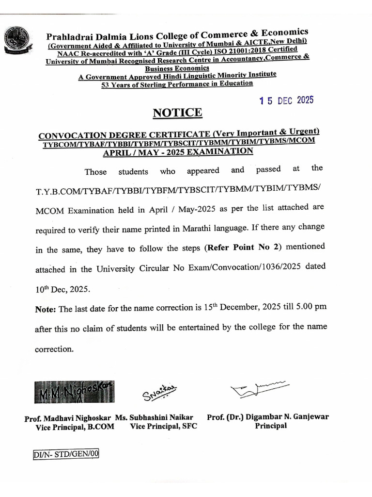 T.Y Convocation Notice Apr-2025 Passed Stu. | PDF