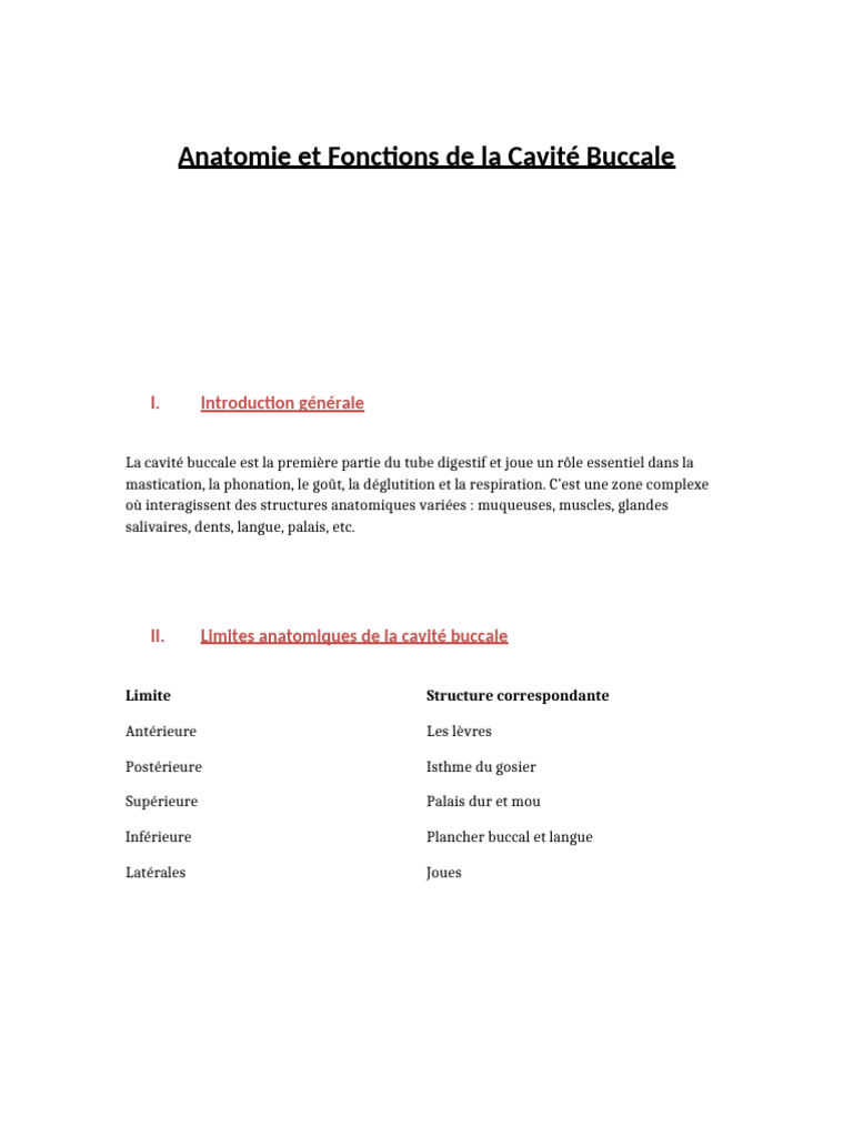 Anatomie et Fonctions de la Cavité Buccale | PDF | Langue | Bouche