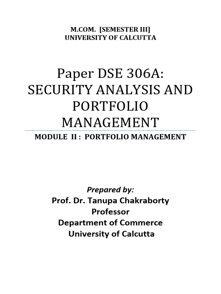 Portfolio Management Overview and Analysis | PDF | Financial Risk ...