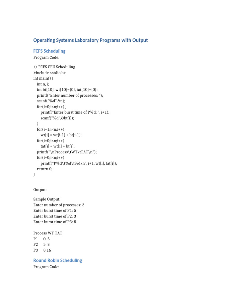 OS Lab Programs With Output | PDF