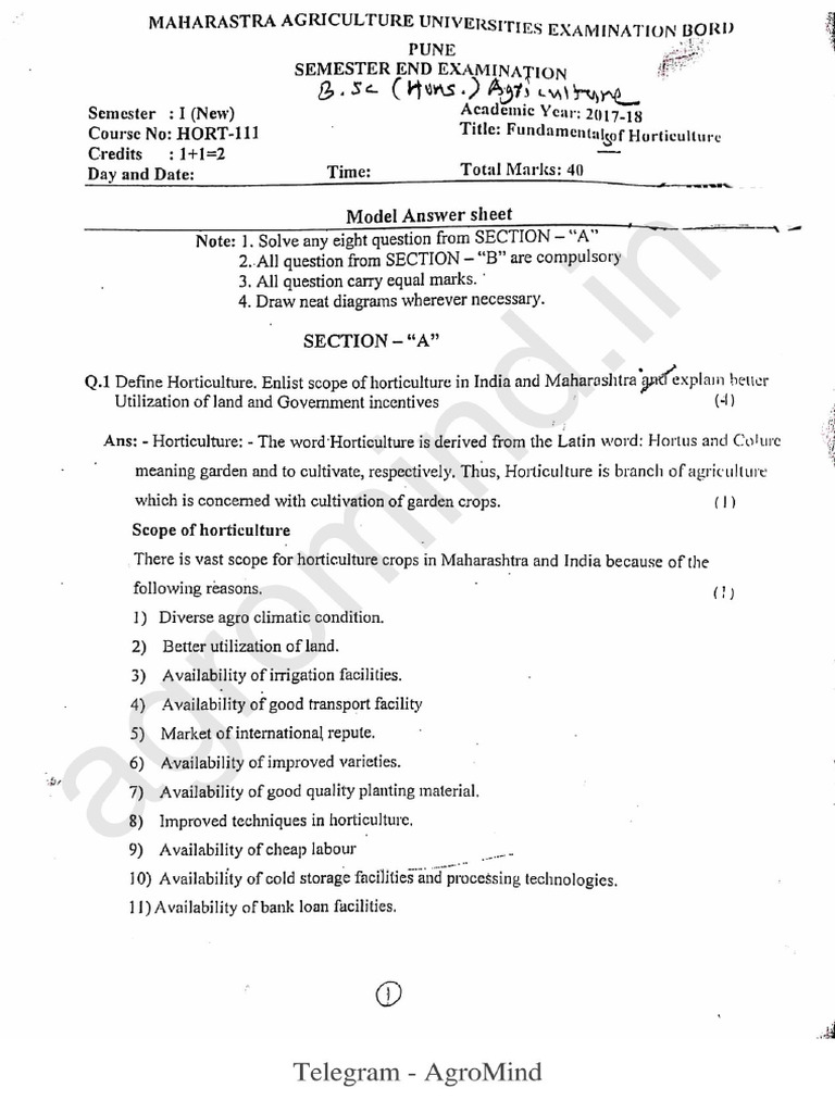 HORT 111 [ New ] Model Answer 3 Year Set @AgroMind | PDF