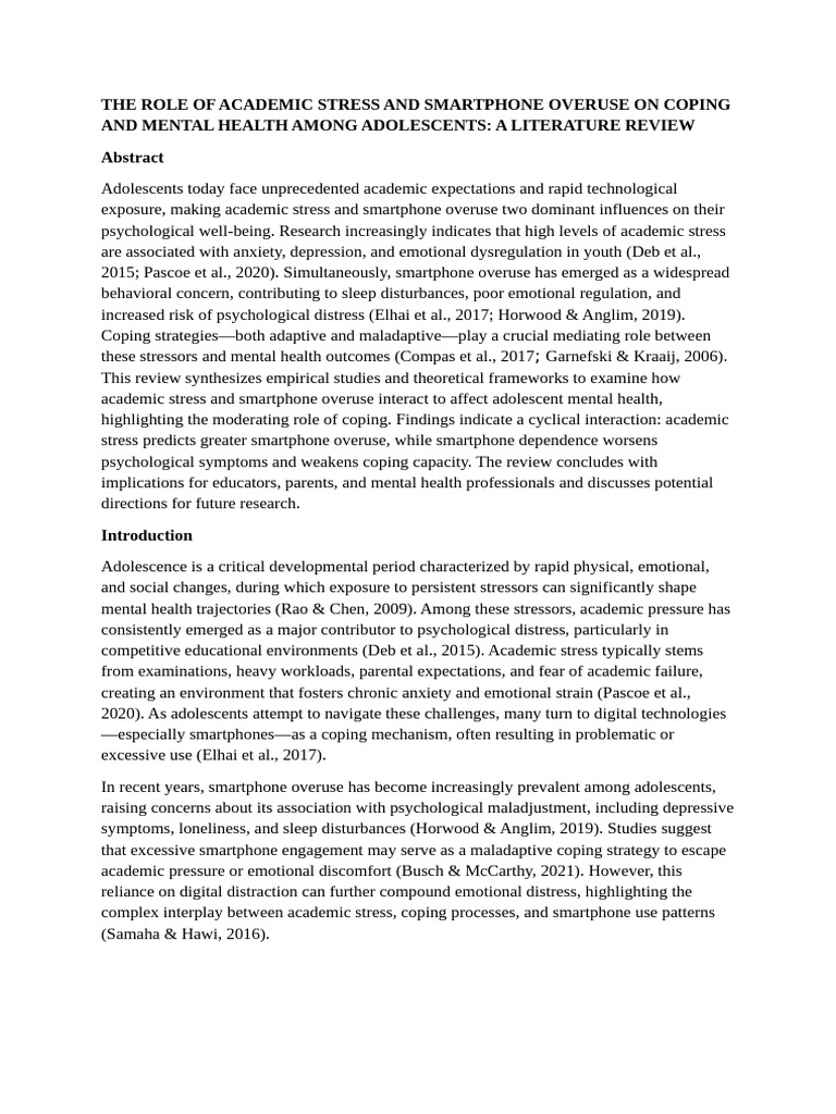 Academic Stress, Smartphone Use & Mental Health | PDF | Stress (Biology ...