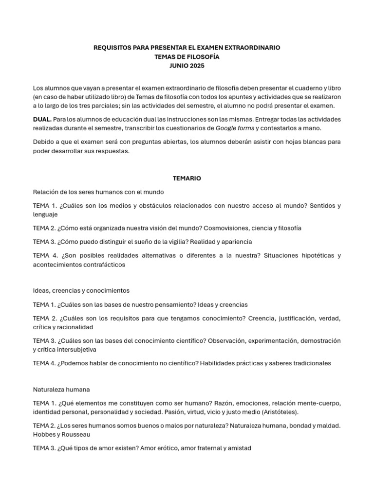 Requisitos para Extra Temas de Filosfía | PDF | Verdad | Conocimiento