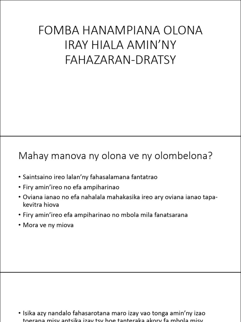 FOMBA HANAMPIANA OLONA IRAY HIALA AMIN’NY FAHAZARAN-DRATSY | PDF