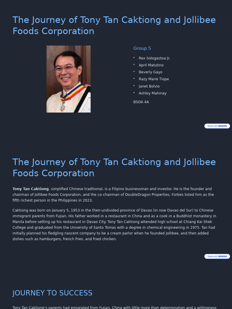 The Journey of Tony Tan Caktiong and Jollibee Foods Corporation | PDF ...