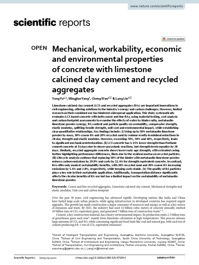 Lc3 and Recycled Aggrigate Fly Ash | PDF | Concrete | Cement
