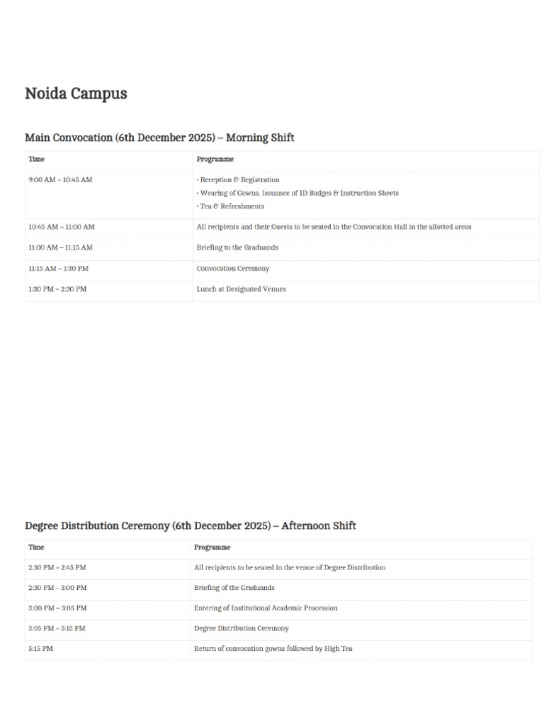 Noida Campus 6th Program Schedule | PDF