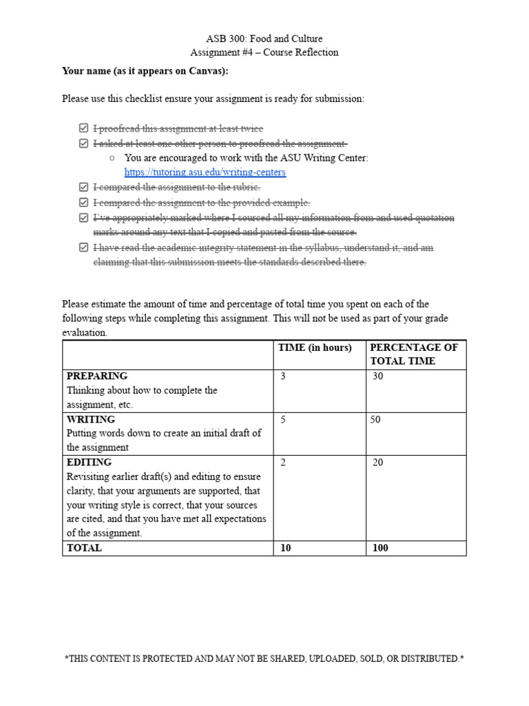 Food and Culture Class Reflection | PDF | Proofreading | Foods