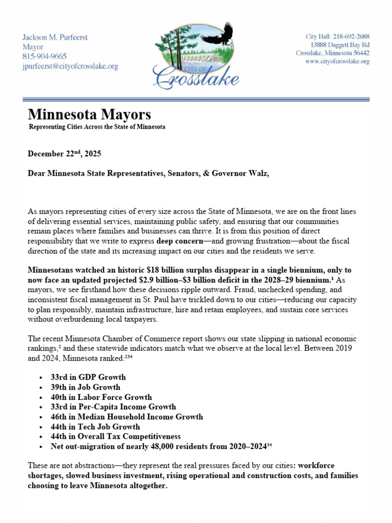 MN Mayors Letter With Signatures FINAL | PDF | Taxes | Balanced Budget