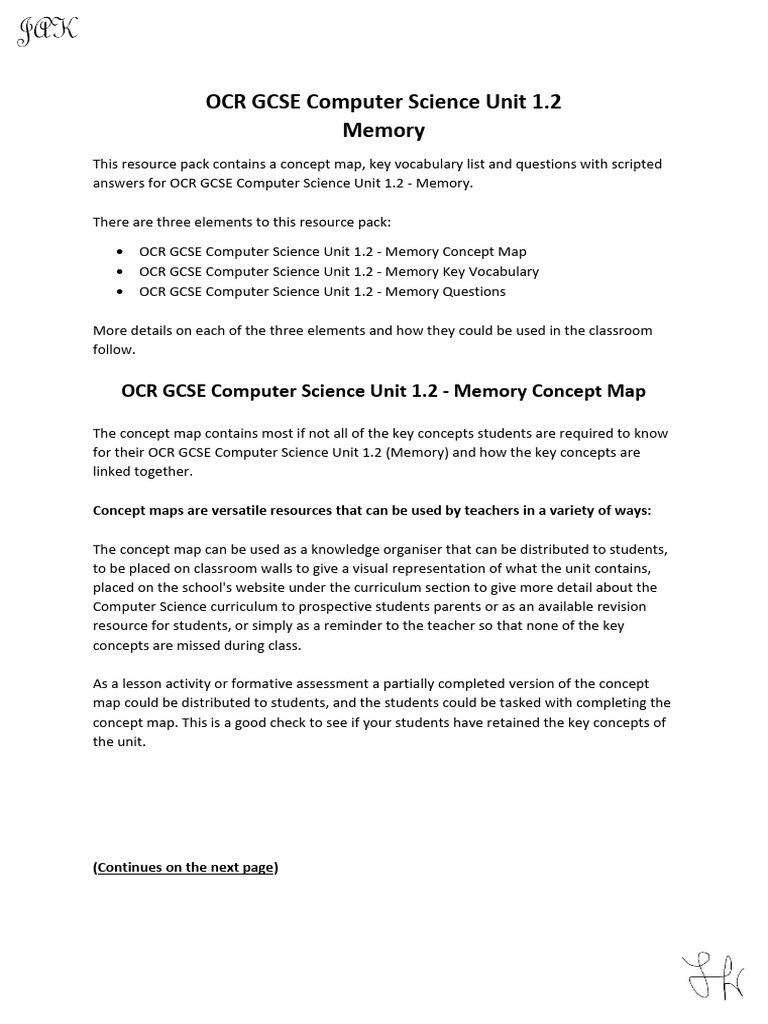 OCR GCSE Computer Science Memory Resources | PDF | Vocabulary | Teachers