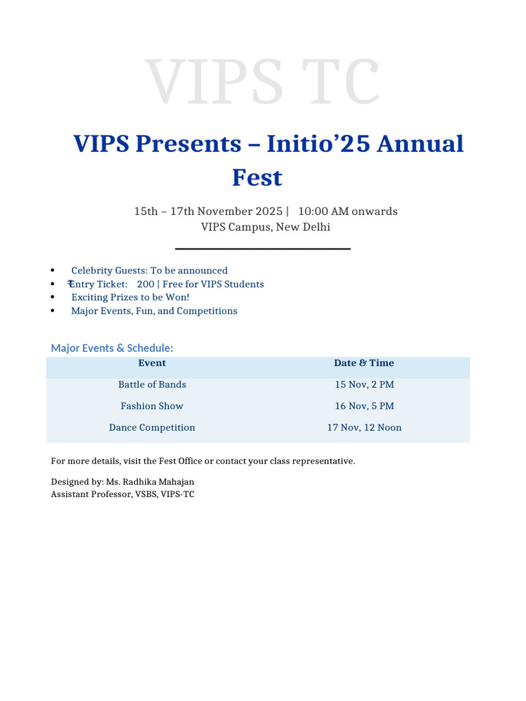 Initio'25 Annual Fest at VIPS Campus | PDF