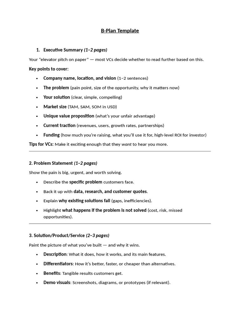 B Plan Template | PDF | Venture Capital | Corporate Finance