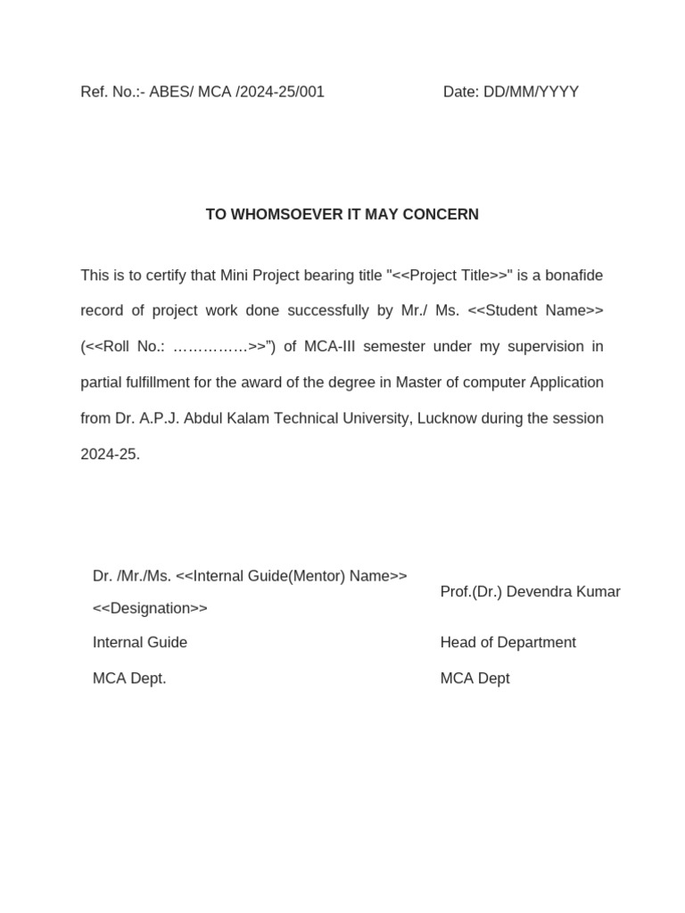 Mini Project Sample Certificate (1) | PDF
