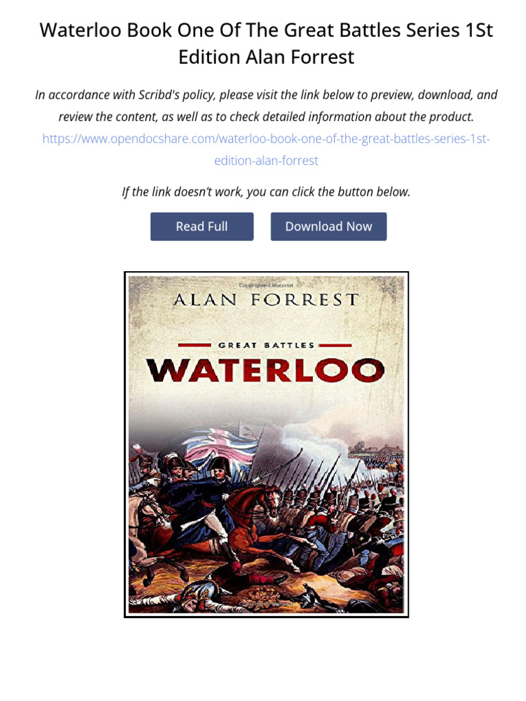 Waterloo Book One of the Great Battles Series 1st Edition Alan Forrest ...