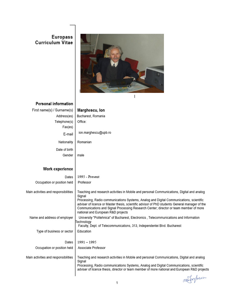Ion Marghescu's Academic CV Summary | PDF | Telecommunications | Radio