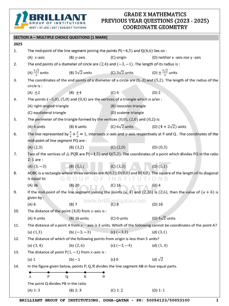 7. Coordinate Geometry (Pyq-2023-25) | PDF