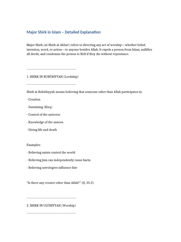 Major Shirk in Islam Detailed | PDF | God In Islam | Jinn