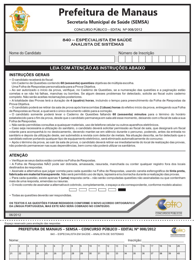 Prova Semsa | PDF | Promoção de saúde | Sistema de saúde governamental