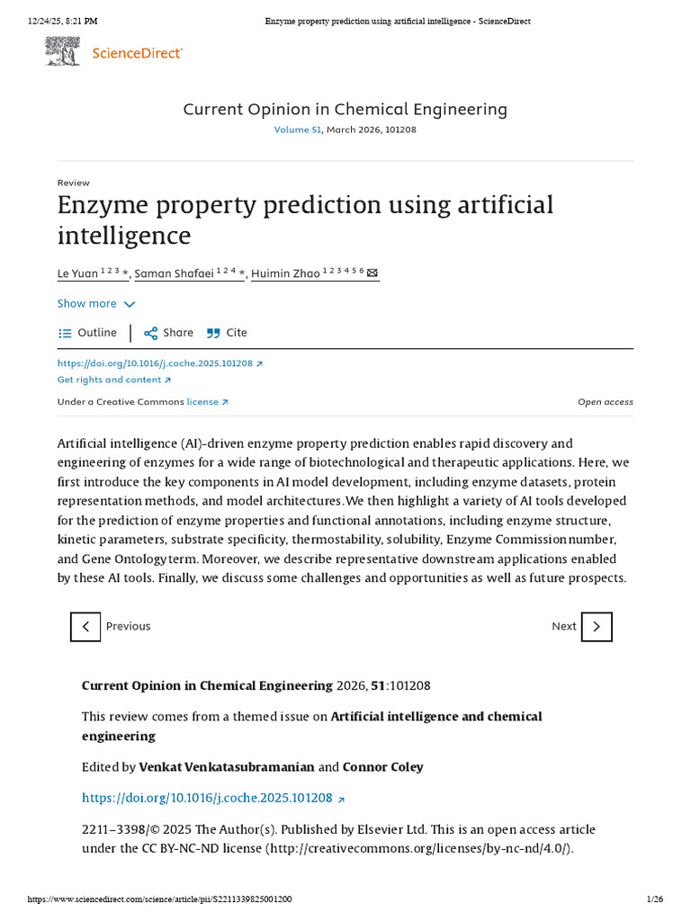 Enzyme Property Prediction Using Artificial Intelligence ...