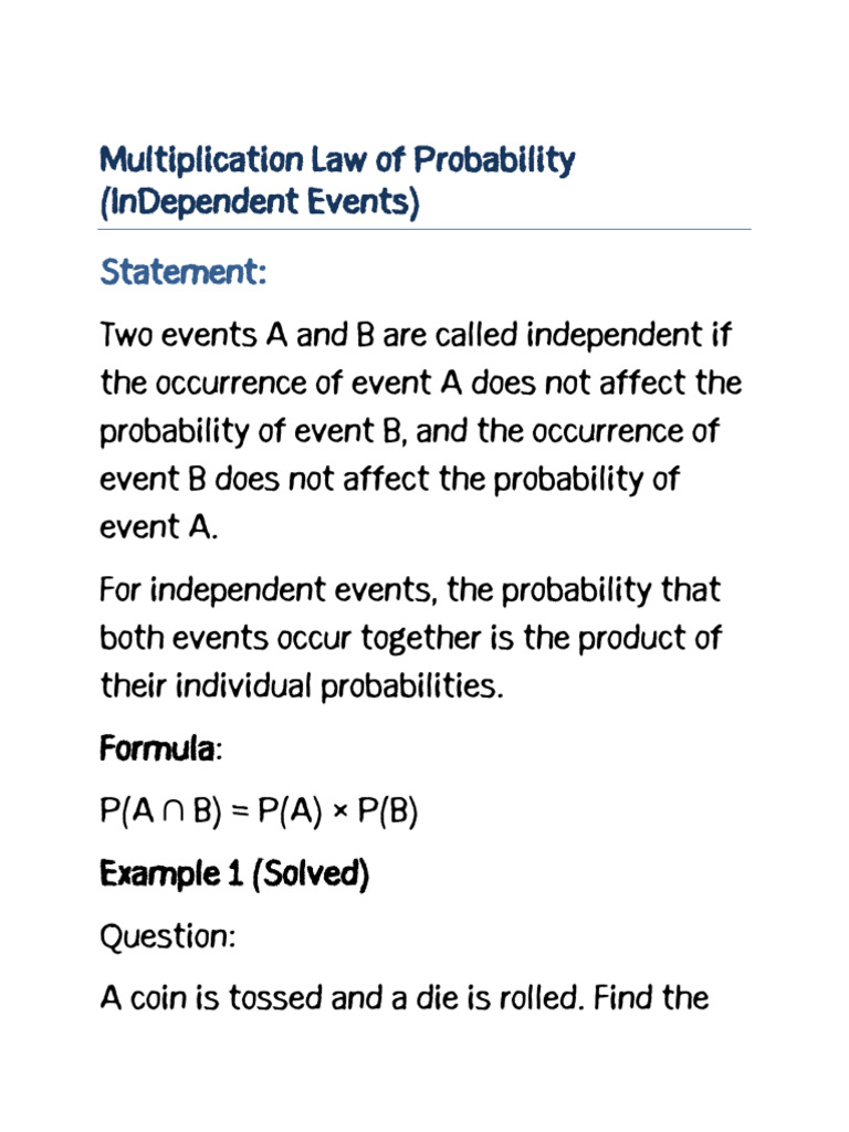 Multiplication-Law | PDF | Odds | Probability