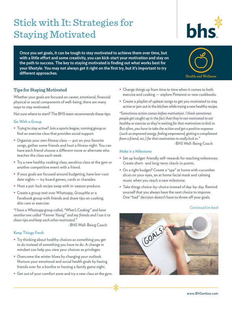 Stick With It Strategies for Staying Motivated | PDF | Motivation ...