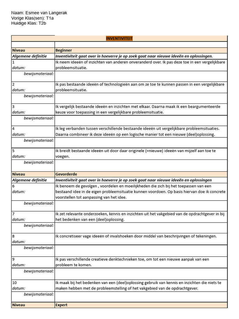 Evalueren Reflecteren - Groeidocument 2022 Esmee T2b | PDF