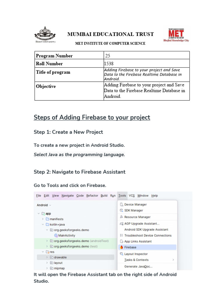 Firebase Steps | PDF | Android (Operating System) | Databases