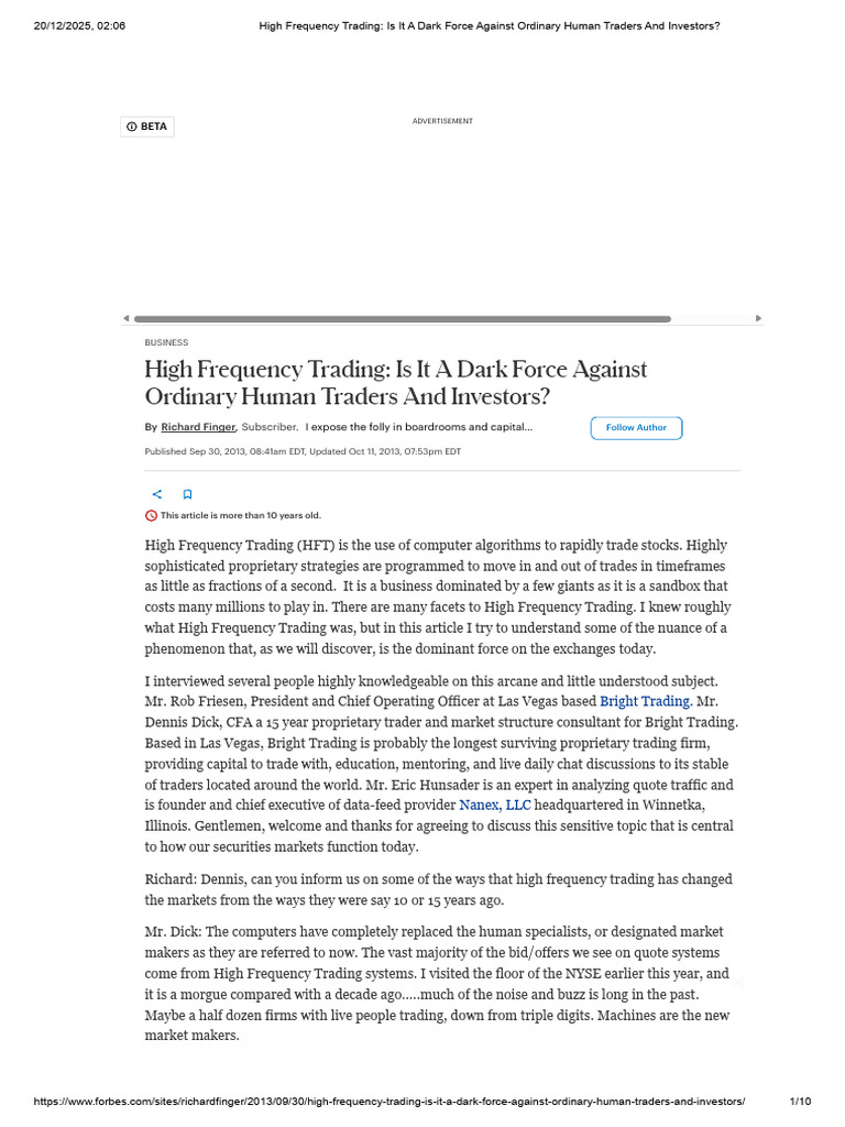 High Frequency Trading's Impact on Investors | PDF | High Frequency ...