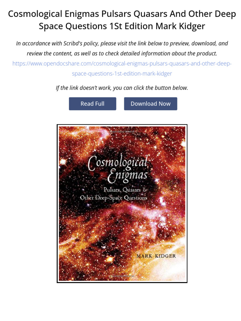 Cosmological Enigmas Pulsars Quasars and Other Deep Space Questions 1st ...