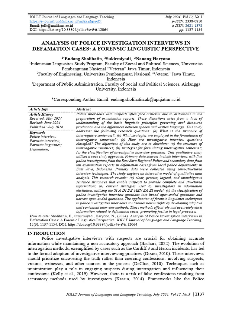 Analysis of Police Investigation Interviews in Def | PDF | Question ...