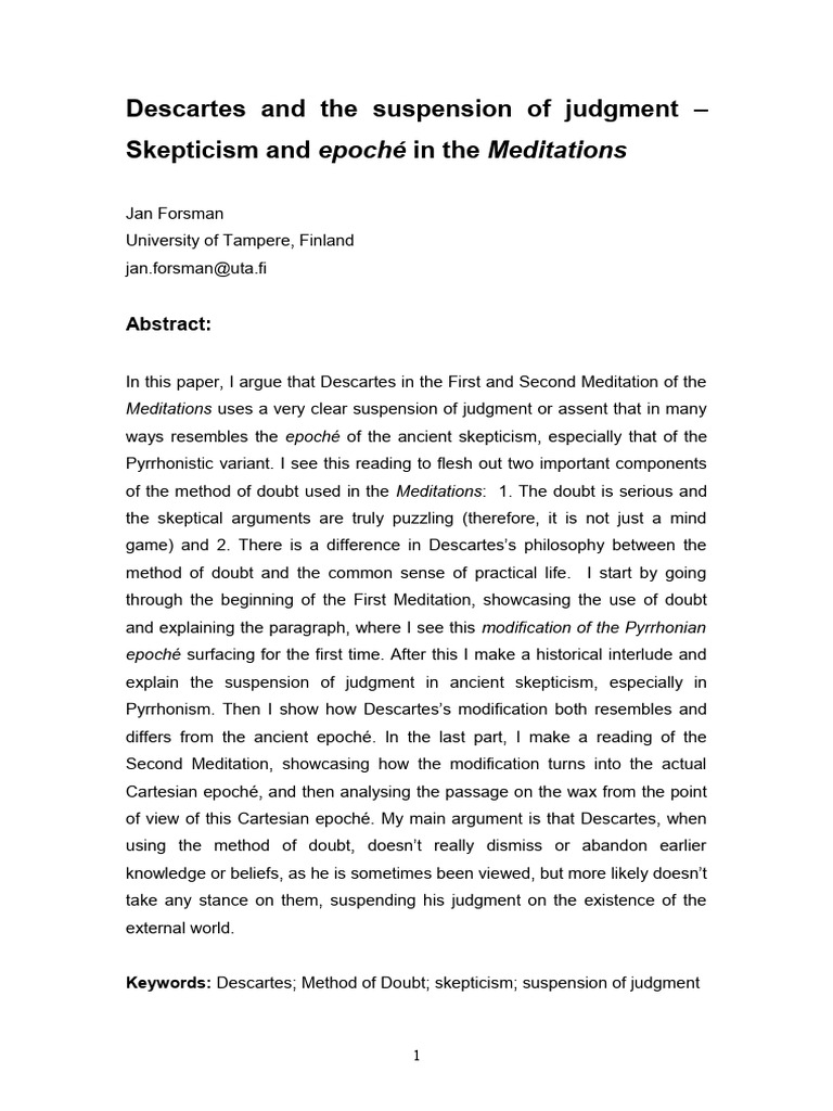 Descartes' Epoché: Doubt and Skepticism | PDF | Skepticism | René Descartes
