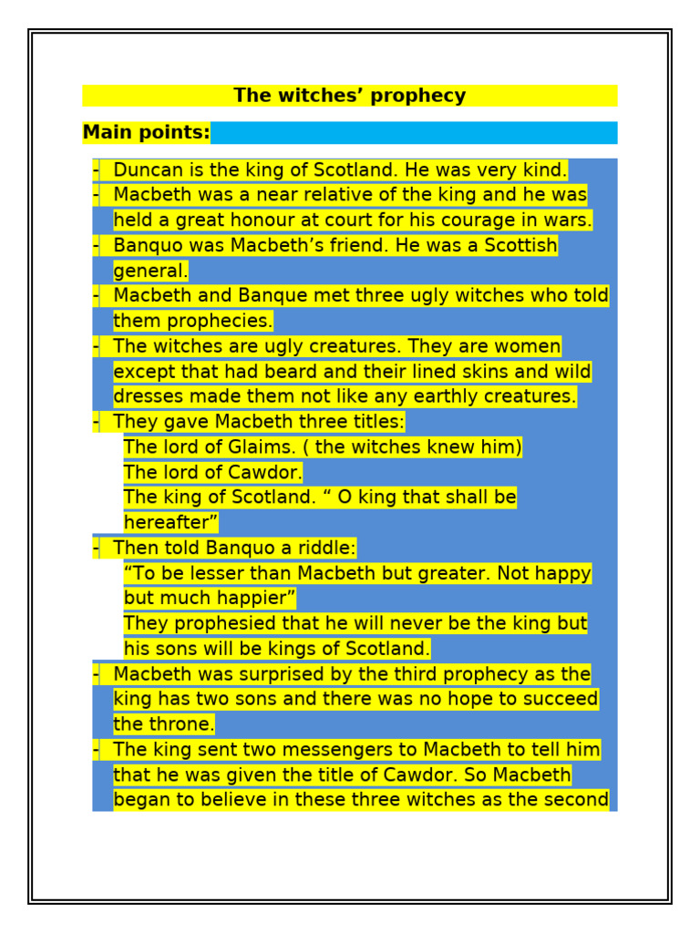 Witches' Prophecy in Macbeth Explained | PDF