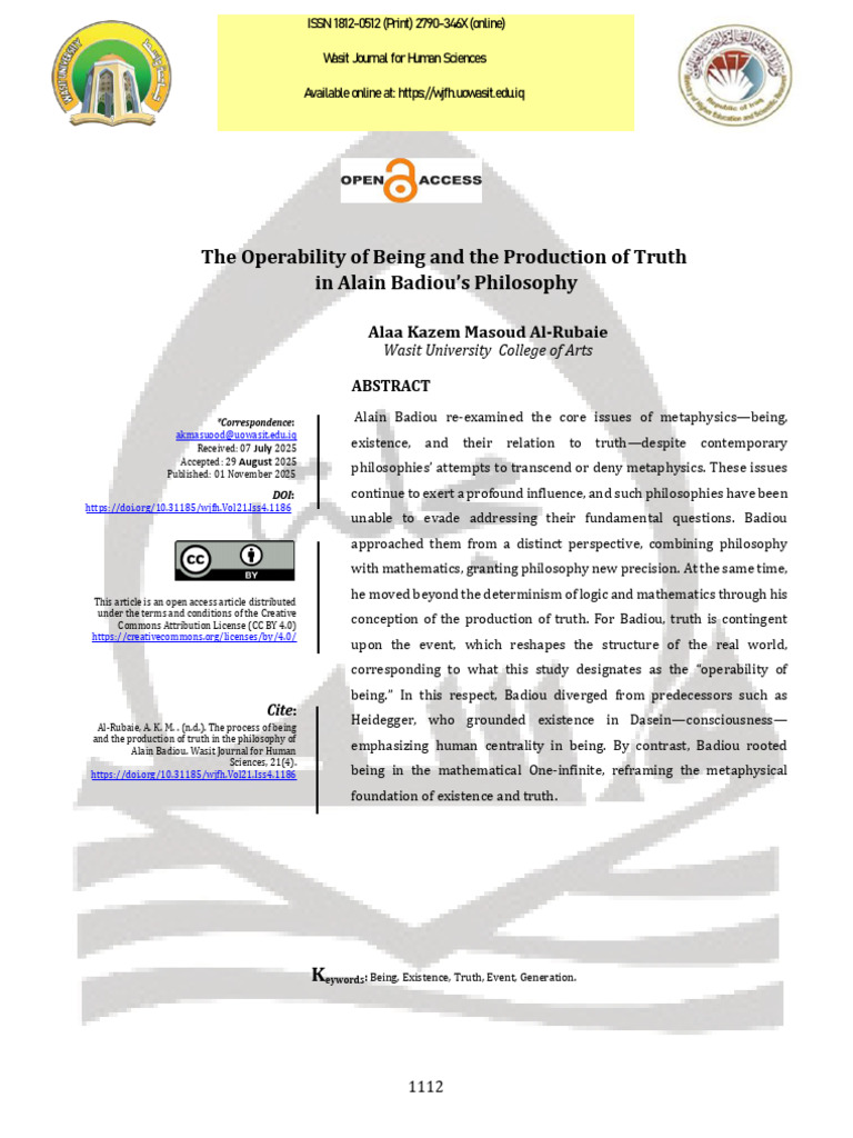 The Operability of Being and The Production of Truth in Alain Badiou's ...