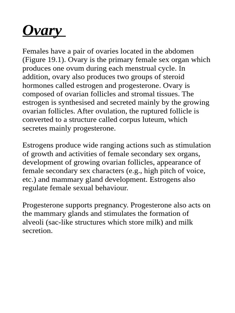 Overview of Ovarian Functions and Hormones | PDF