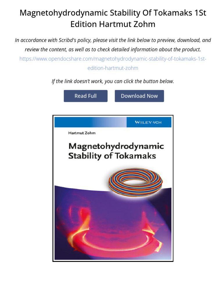 Magnetohydrodynamic Stability of Tokamaks 1st Edition Hartmut Zohm all ...