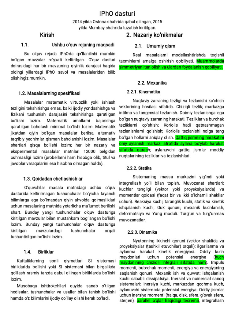 Ipho Syllabus Uzb | PDF