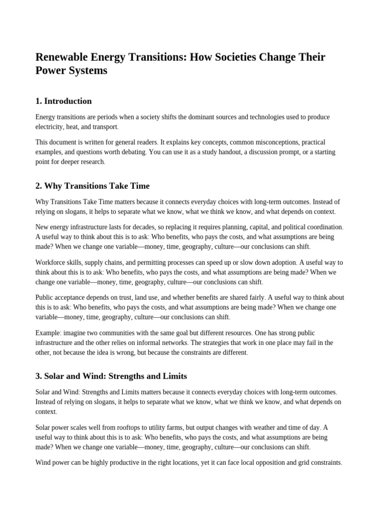 01 Renewable Energy Transitions | PDF | Solar Power | Policy