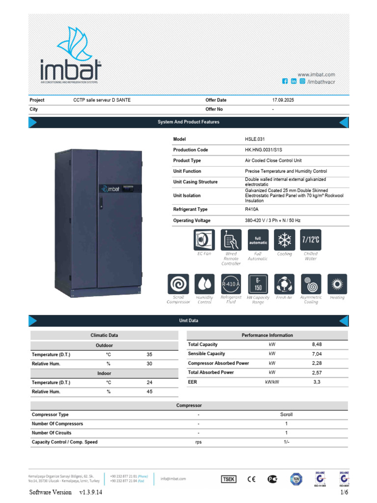 Precision Air Conditioning Unit Specs | PDF | Heat Exchanger | Temperature