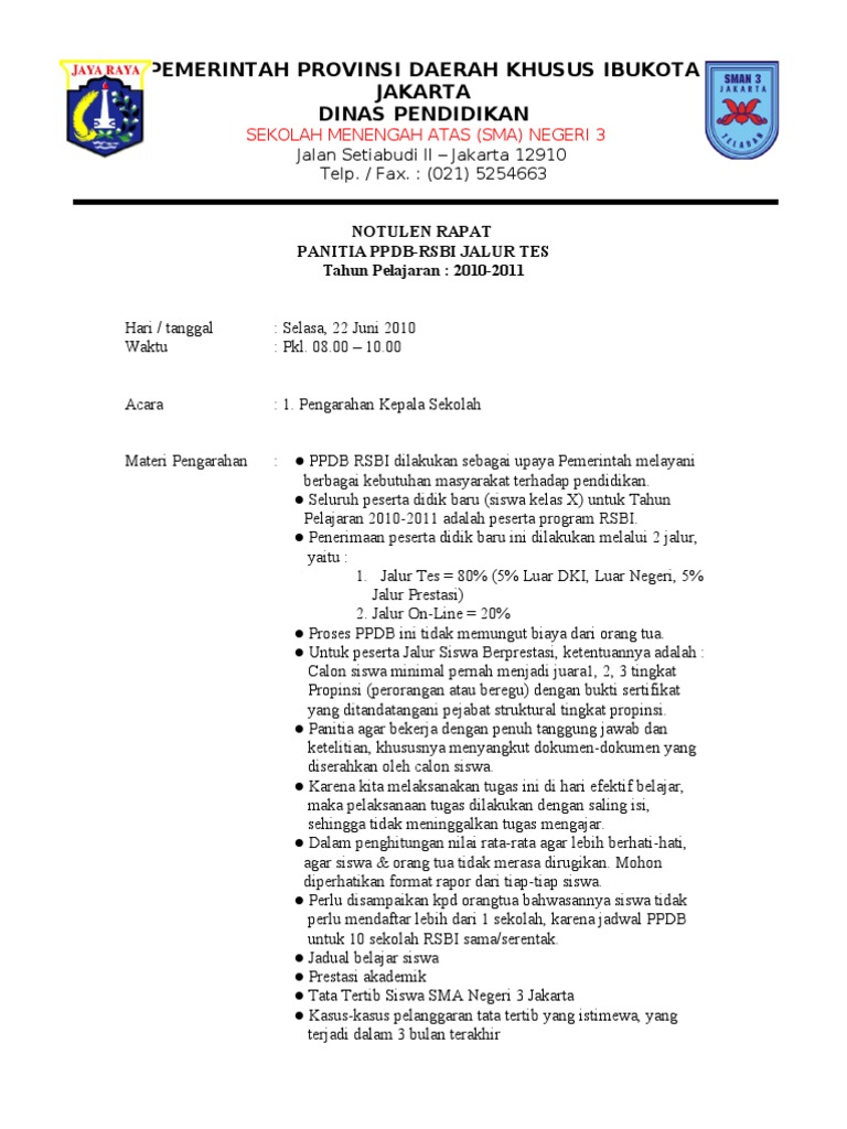 Notulen Rapat Panitia PPDB Rsbi | PDF