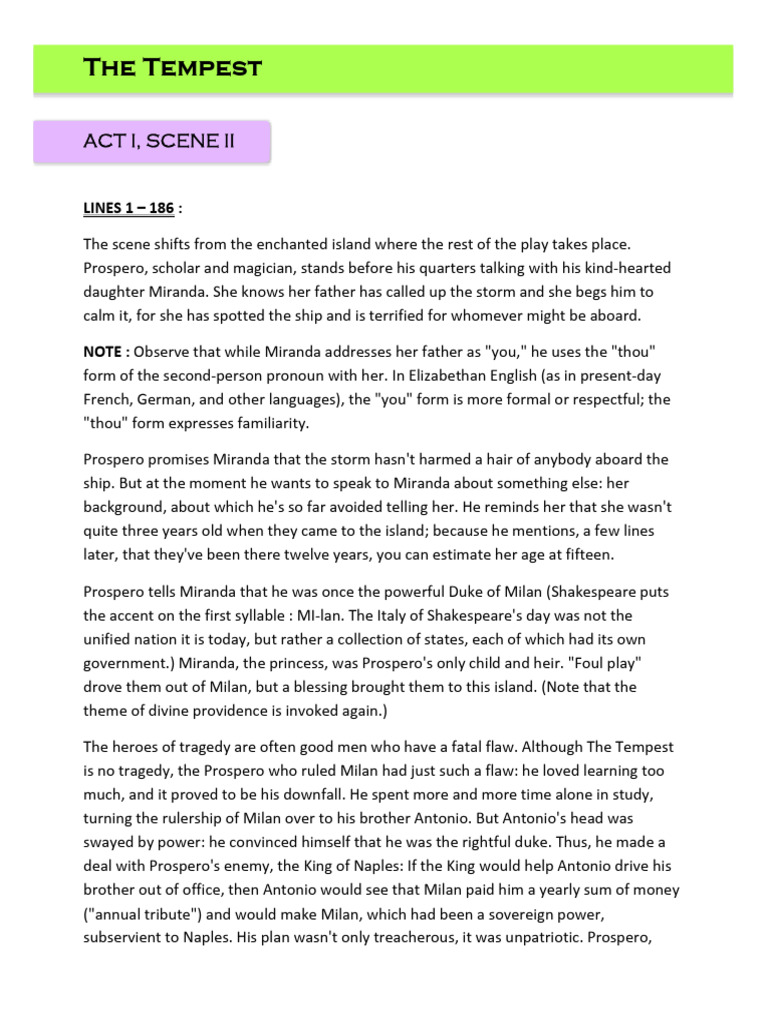 The Tempest Act I Scene II Summary | PDF | The Tempest