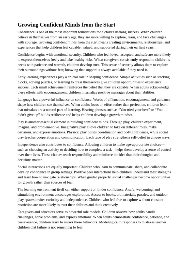 Building Confidence in Young Children | PDF | Learning | Mind