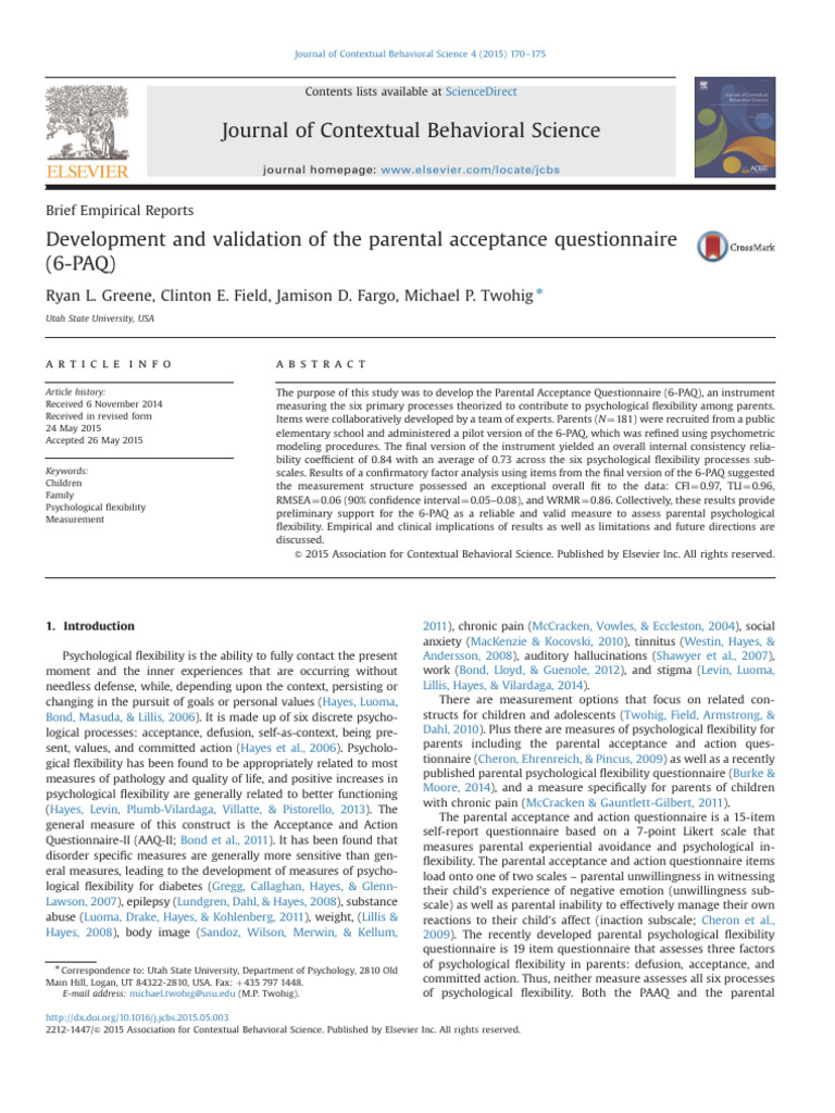 Development of the 6-PAQ for Parents | PDF | Survey Methodology | Parenting
