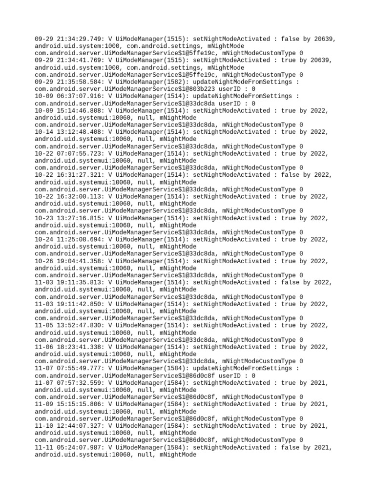 Android Night Mode Activation Logs | PDF